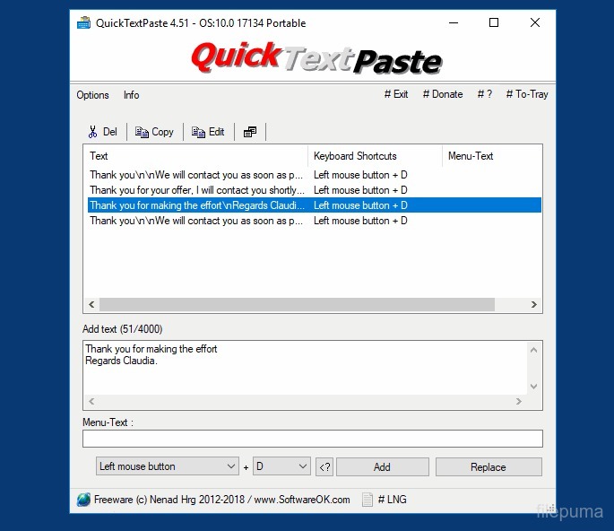 Baixar QuickTextPaste Portable (32bit) 9.35 para windows - Filepuma.com